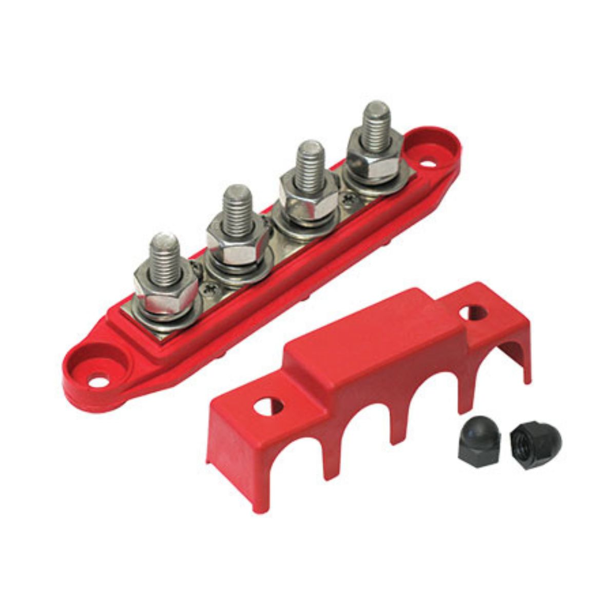 Red 4xM10 Terminal Busbar 250A with Cover - Sustainable.co.za