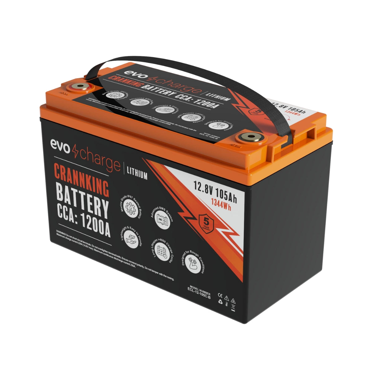 EvoCharge 12V 105Ah LiFePO4 Lithium Cranking Battery - Sustainable.co.za