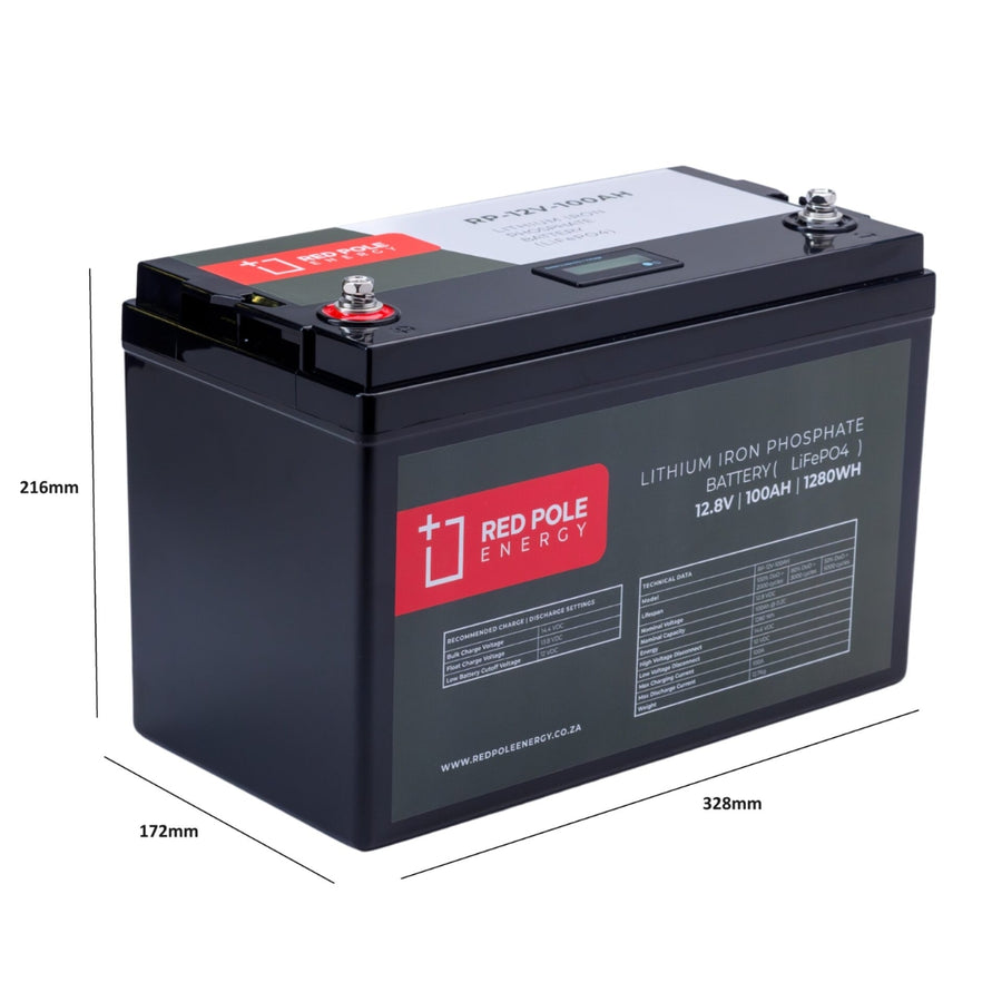 Red Pole Energy 12V 100Ah 1280Wh LiFePO4 Battery - Sustainable.co.za