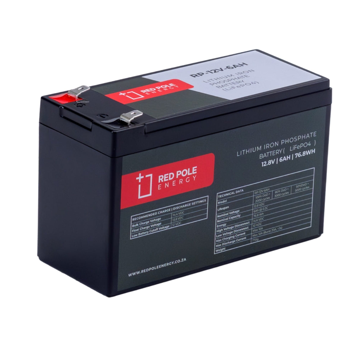 Red Pole Energy 12V 6Ah 75Wh Gate motor LiFePO4 Battery - Sustainable.co.za