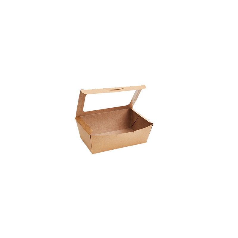 1100ml Kraft Deli Box with PLA window - pack of 50 - Sustainable.co.za
