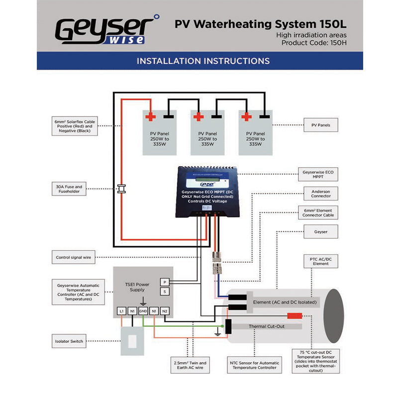 Geyserwise 150L PV Solar Water Heating System - Sustainable.co.za
